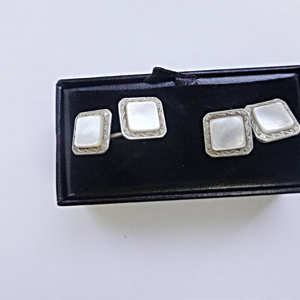 Antique Chain Link Mother Of Pearl Shell Cufflinks - Gem